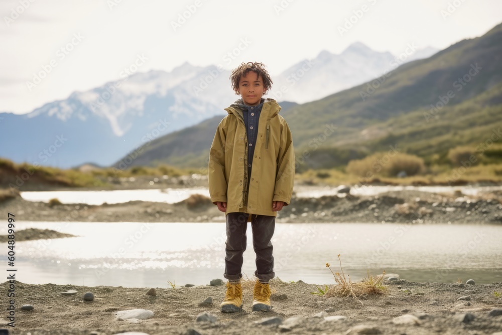 Full-length portrait photography of a glad kid male wearing a ...