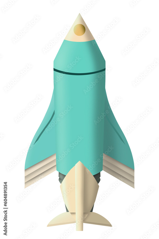Fantastic cartoon space shuttle mint blue color. Rocket illustration ...