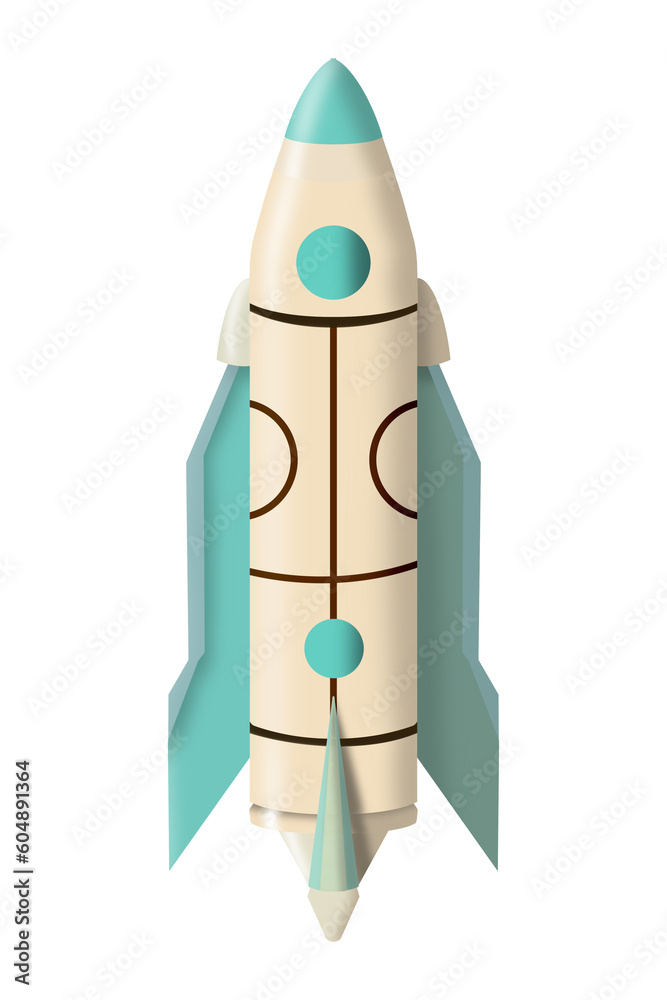 Futuristic cartoon space shuttle in white color with mint blue elements ...