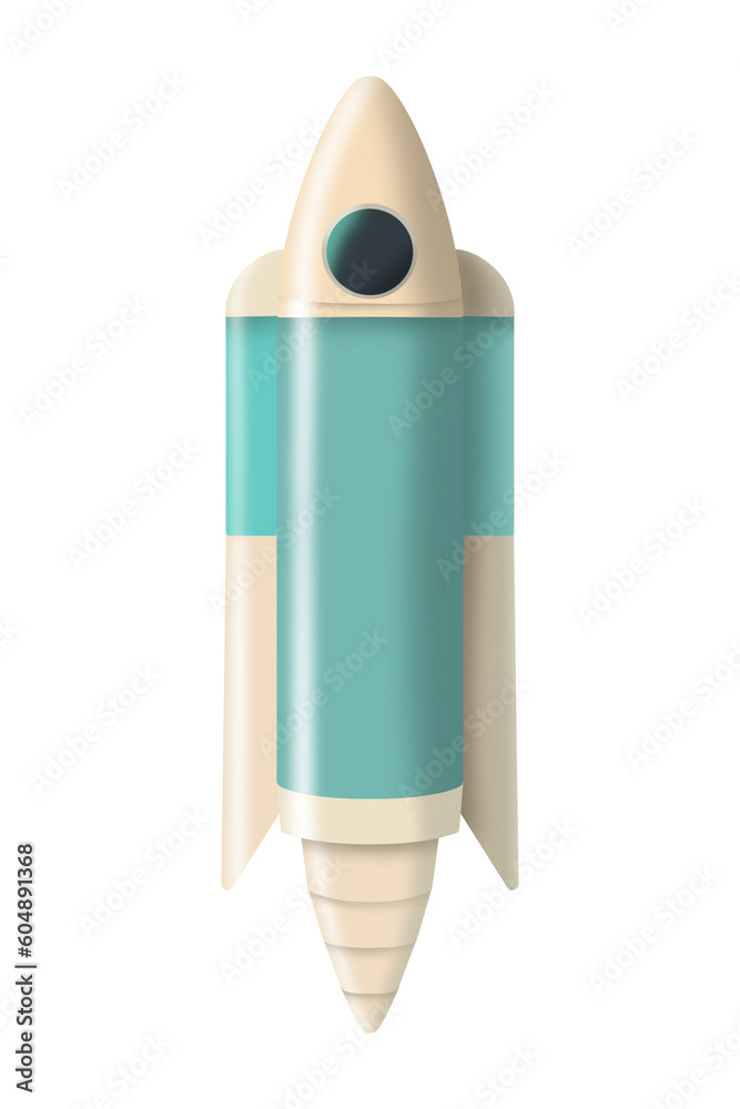 Fantastic cartoon space shuttle mint blue color. Rocket illustration ...