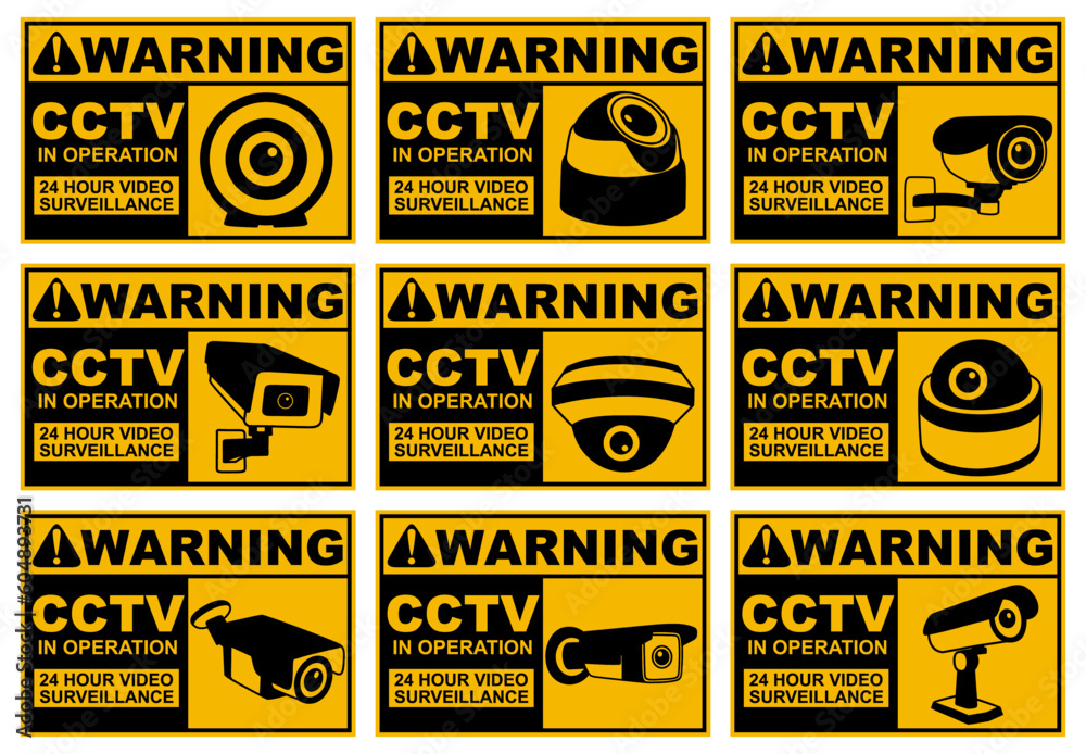 Set Collections Labels Sign CCTV video surveillance. Security camera ...