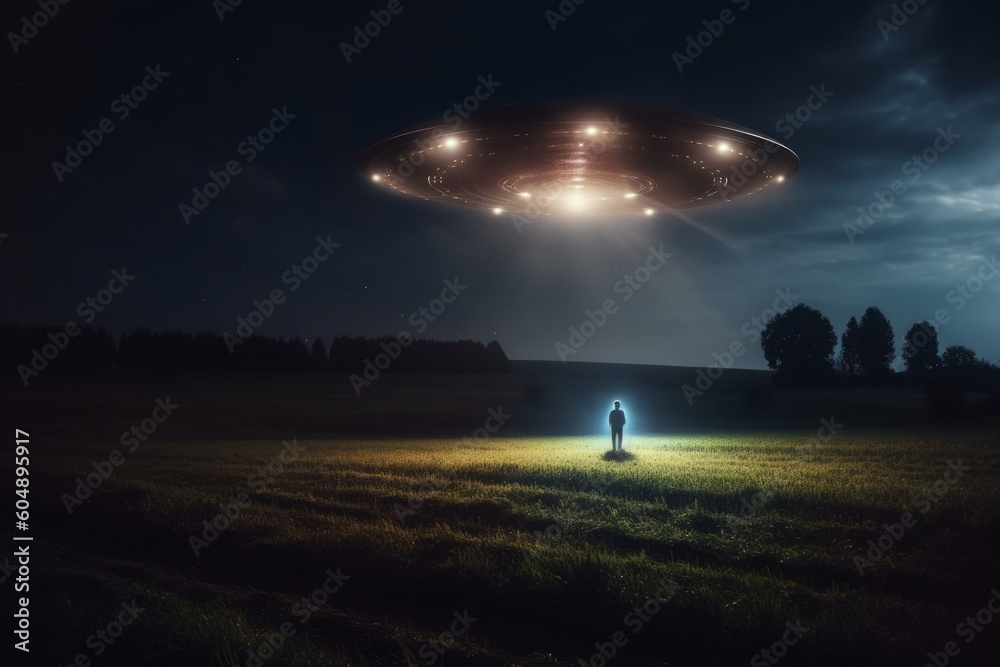 surreal spectacle under the cover of a dark night, an alien spaceship ...