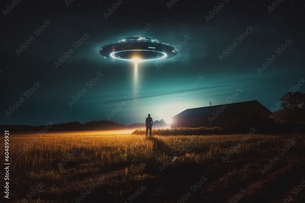 surreal spectacle under the cover of a dark night, an alien spaceship ...