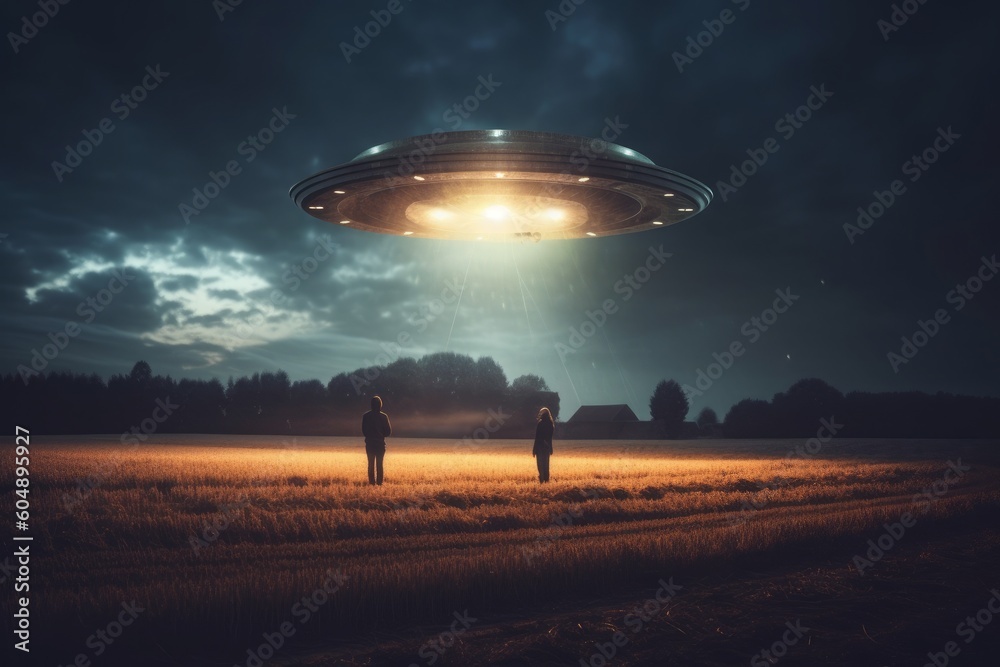 surreal spectacle under the cover of a dark night, an alien spaceship ...