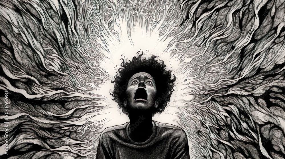 Anxiety and depression pen and ink drawing made with Ai generative ...