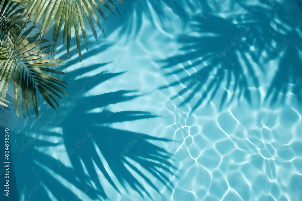 Summer tropical background. Swimming pool with tropical leaf shadow ...