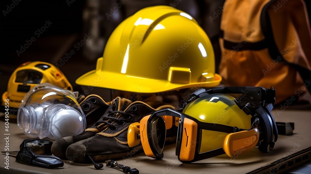 AI Generated: Workplace Safety Equipment - Hard Hat, Ear Protection ...