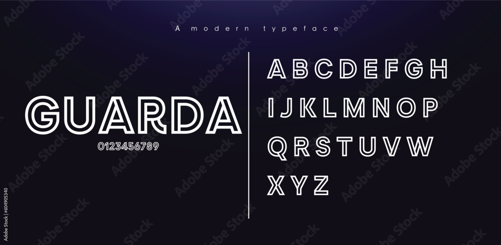 Guarda vector minimalist futuristic linear alphabet, typeface, letters ...