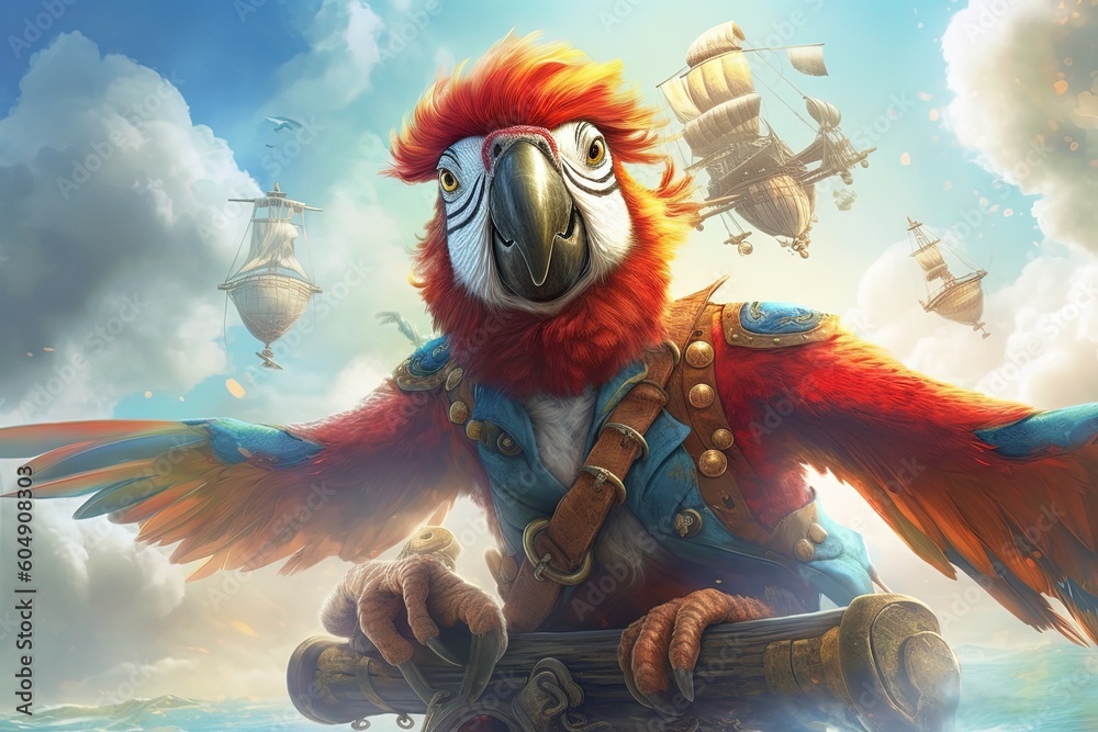 Fearless pirate parrot sails the skies, donning an eyepatch and a ...