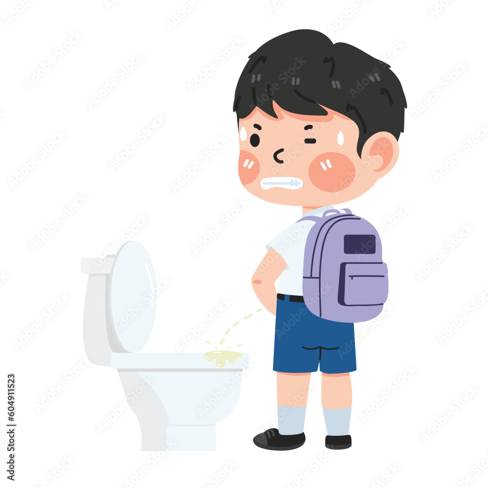 Cartoon Kid peeing on the toilet Stock Vector | Adobe Stock