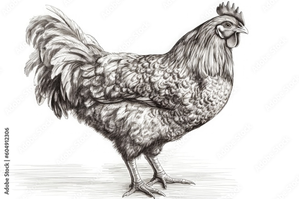 Pencil drawing of a farm hen isolated on white background. Generative ...