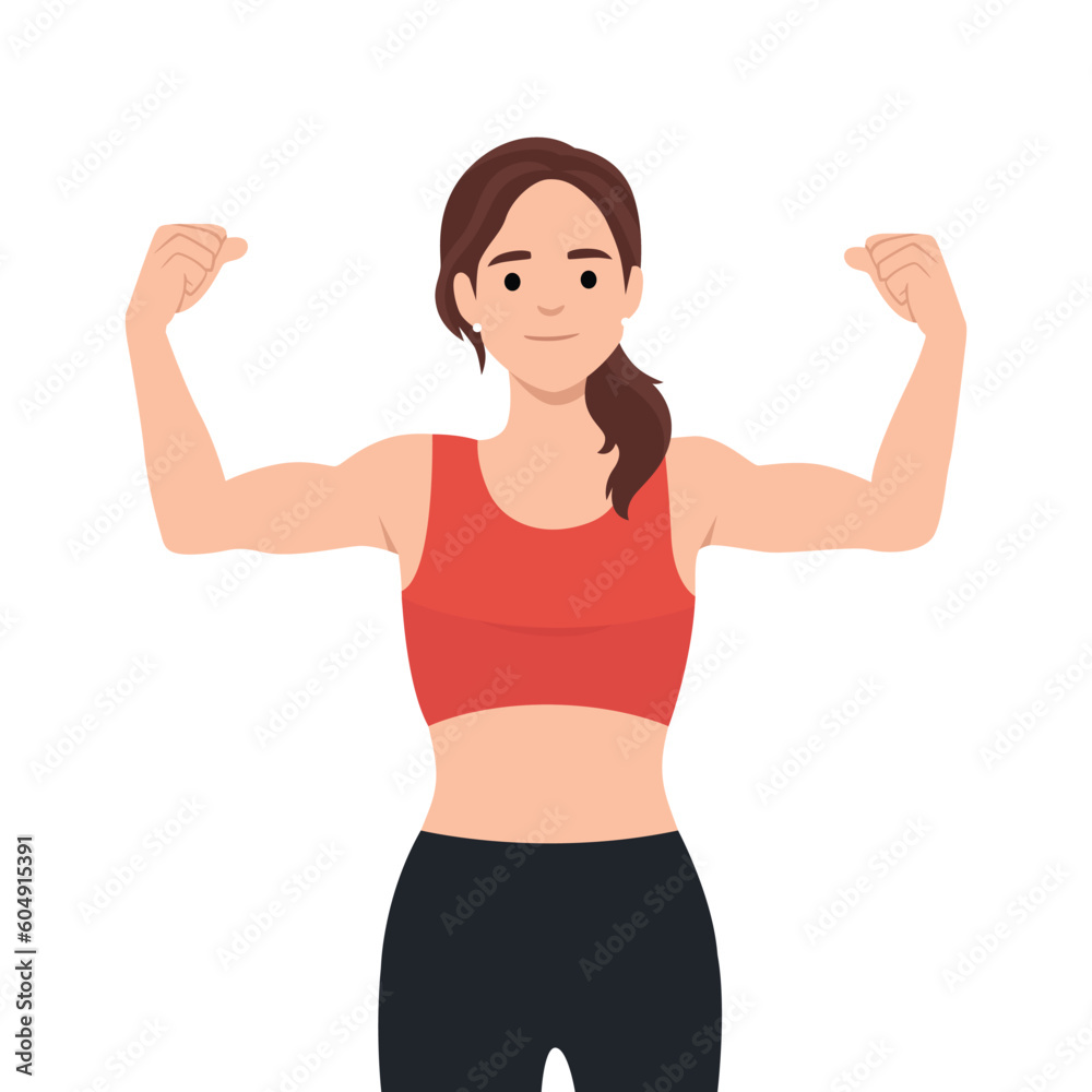 Beautiful young strong powerful woman showing her muscles Stock Vector ...