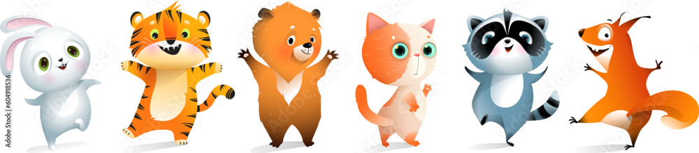 Cute Happy animals funny party collection for kids. Tiger, bear and cat ...