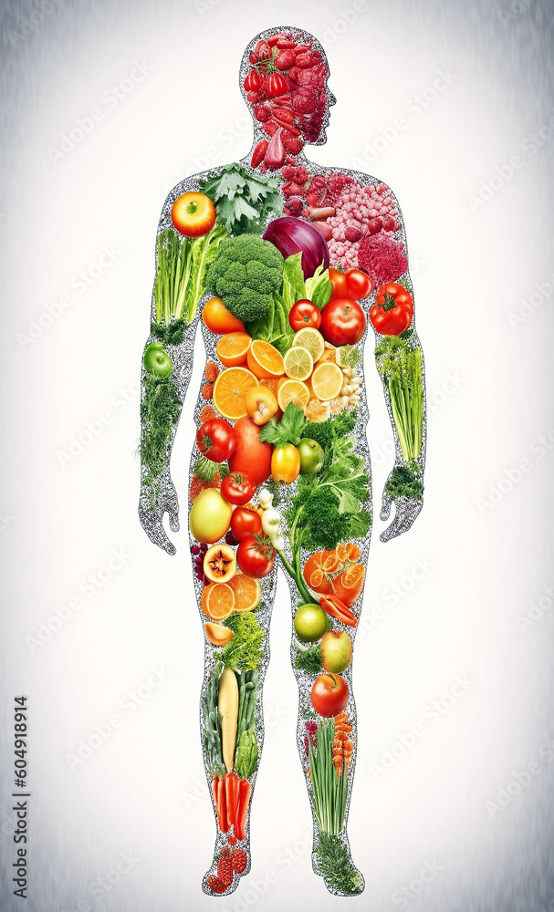 structure of human body of vegetarian from fruits and vegetables ...