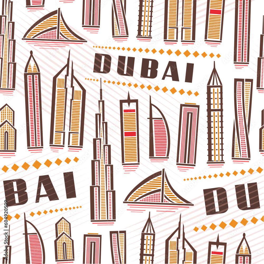 Vector Dubai Seamless Pattern, square repeating background with ...