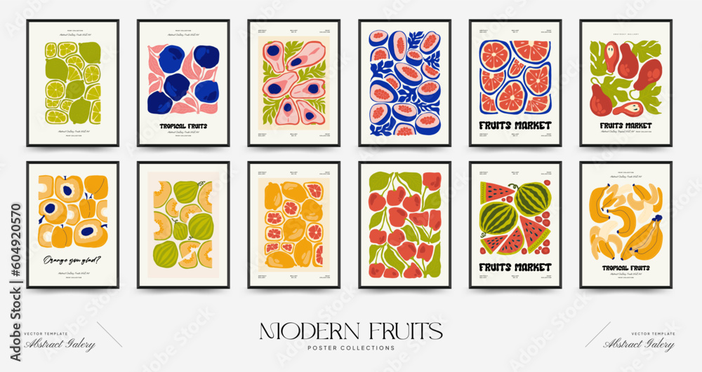 Abstract fruits posters template. Modern trendy Matisse minimal style ...