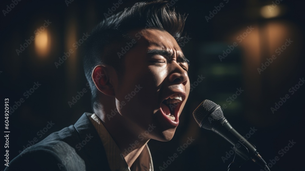 Opera Singer Male Asian Young Adult Rehearsing and performing in operas ...