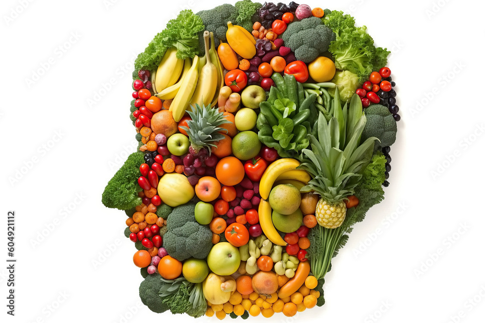 head of vegetarian man made of fruits and vegetables. Concept of ...