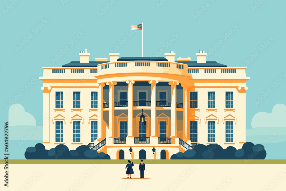 Doodle inspired Politician at white house, cartoon sticker, sketch ...