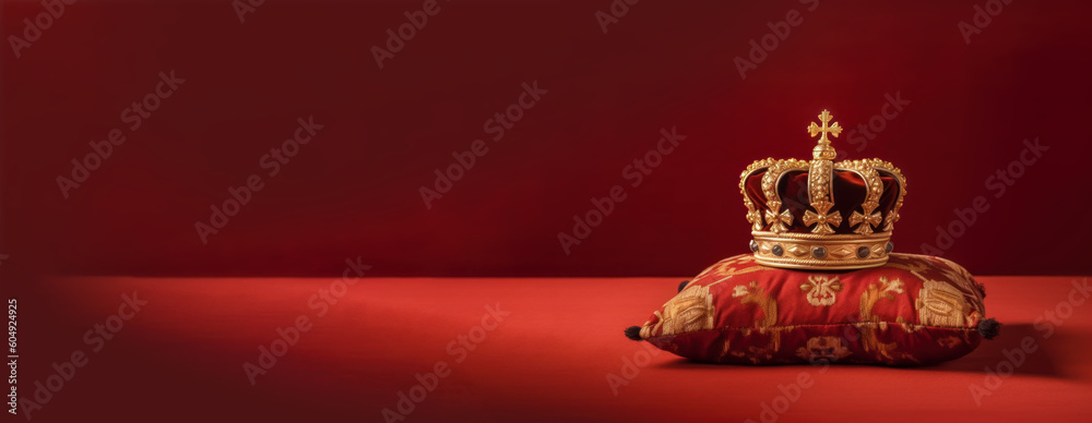 Illustration of Spanish Royal Crown on pillow on red background ...