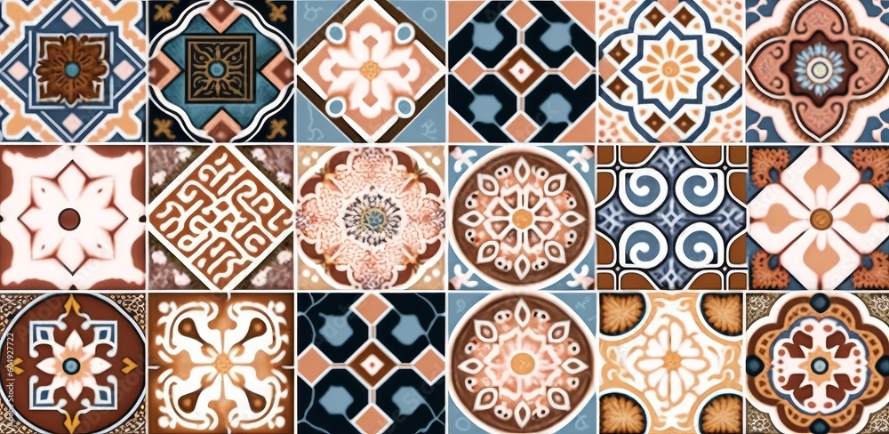 Seamless Colorful Patchwork Moroccan Tile Motifs Majolica Pottery Tile