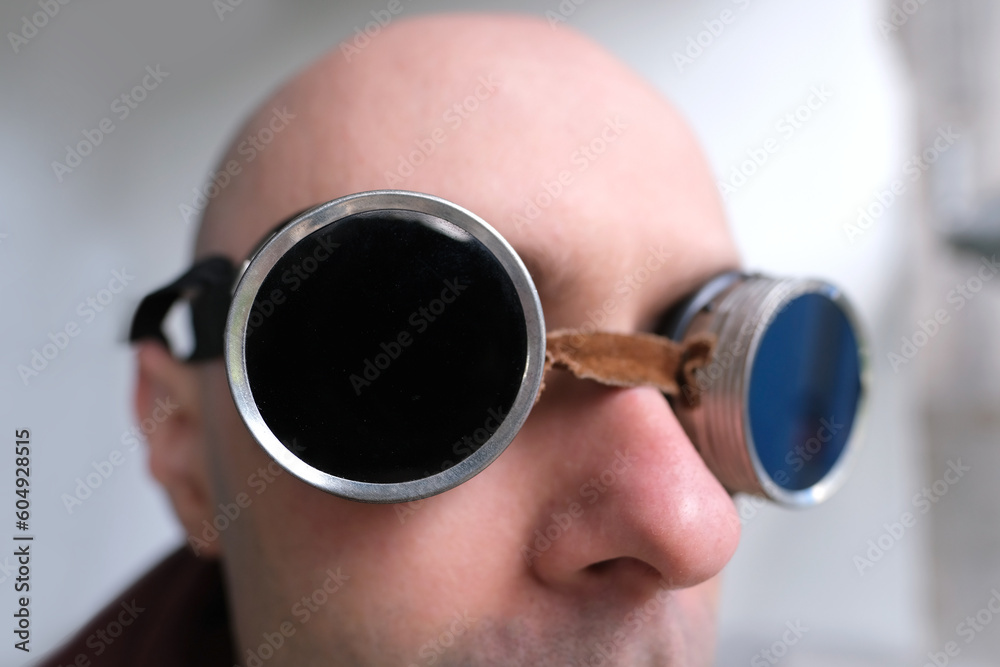 close up part male face, eyes of young pensive man 30 years old in ...
