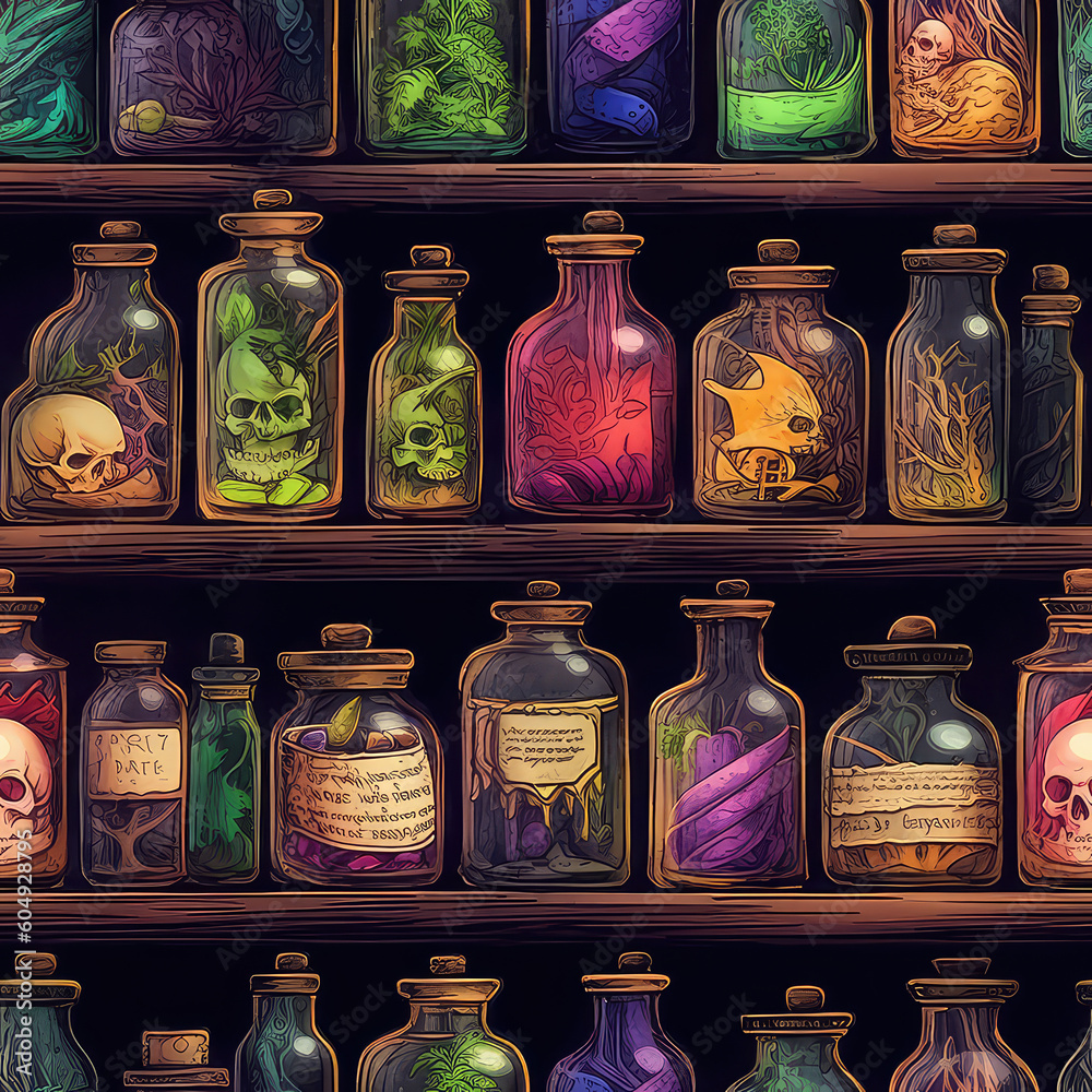 Magic potions seamless repeat pattern, colorful witch art [Generative ...