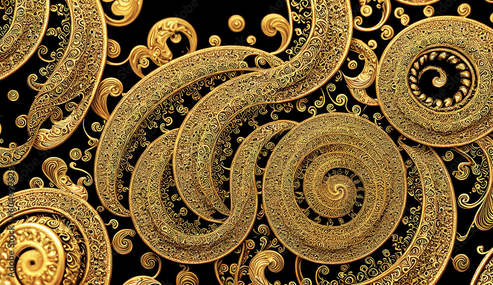 Abstract gold background, fantastic golden metal spiral pattern ...
