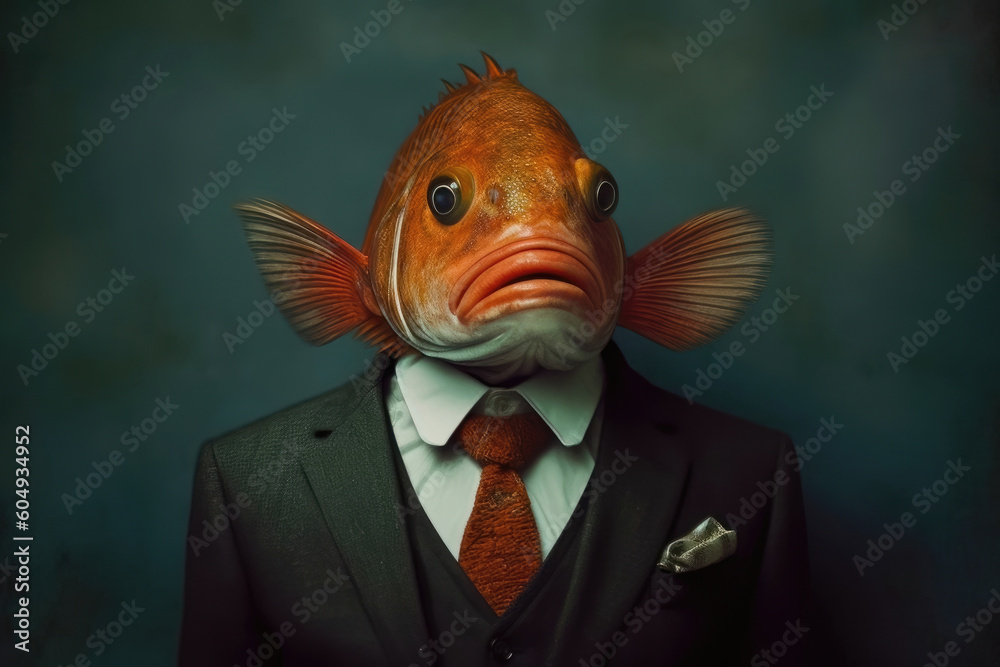 A Surreal Display of Creative Fusion: Portrait of a Fish Wearing a ...