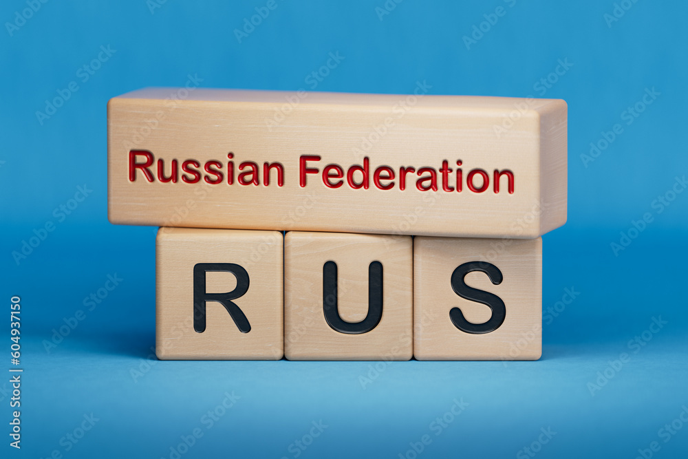 Russian Federation and RUS symbol. Concept words Russian Federation and ...