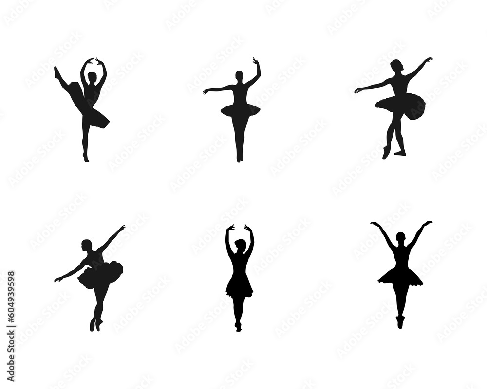 Ballerina silhouette ballet dance poses.Set of silhouettes of ...