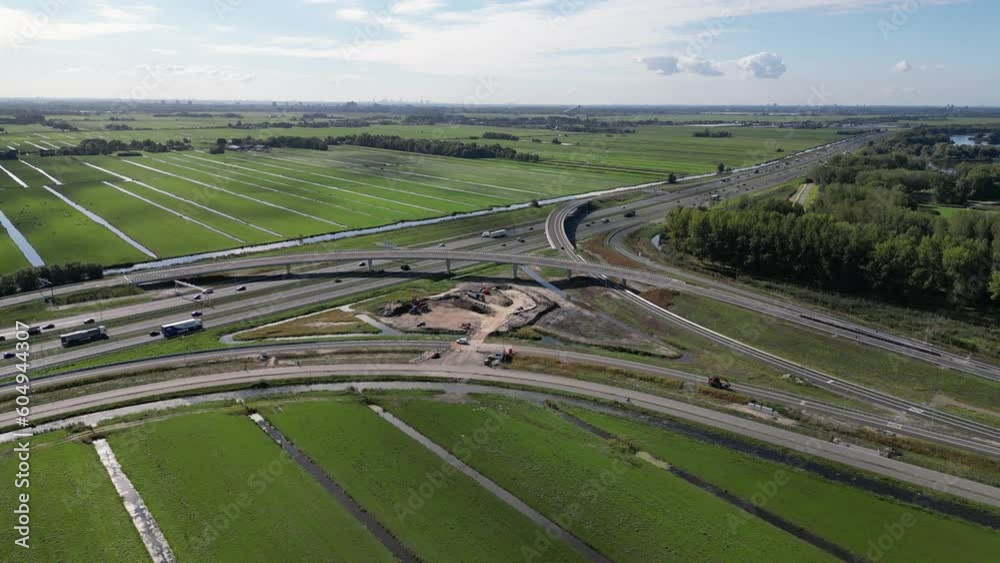 This aerial drone video shows an highway intersection of the A4 near ...