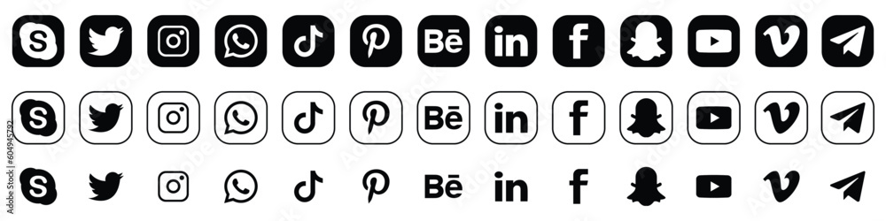 social media square icons. social media logo social network logos ...
