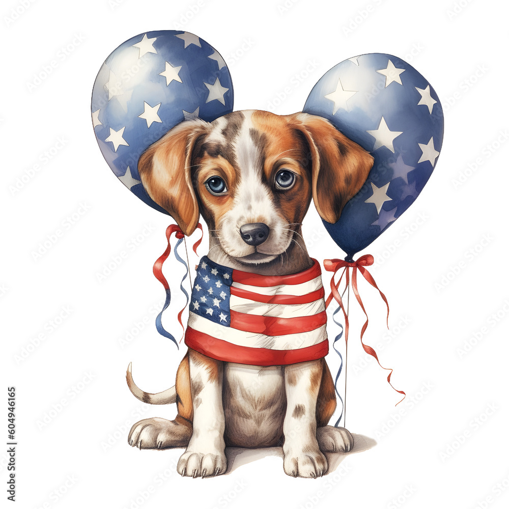 4th of July Dog, Patriotic Dog, Happy Independence Day Watercolor ...
