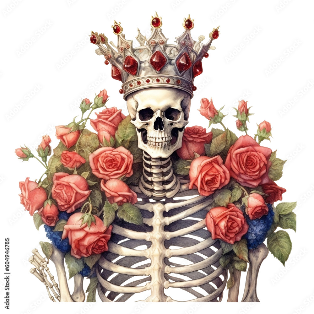 4th of July Skeleton Flowers with Crown, Skull Floral, Patriotic ...