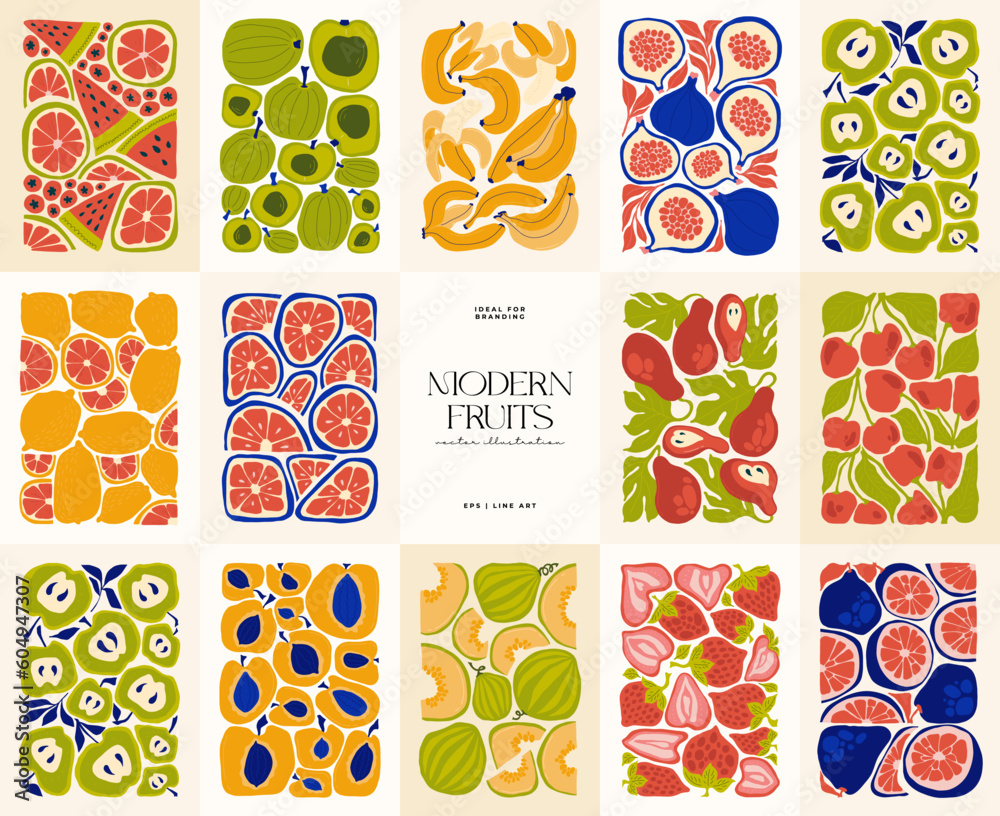 Fruits abstract elements. Food and healsy composition. Modern trendy ...