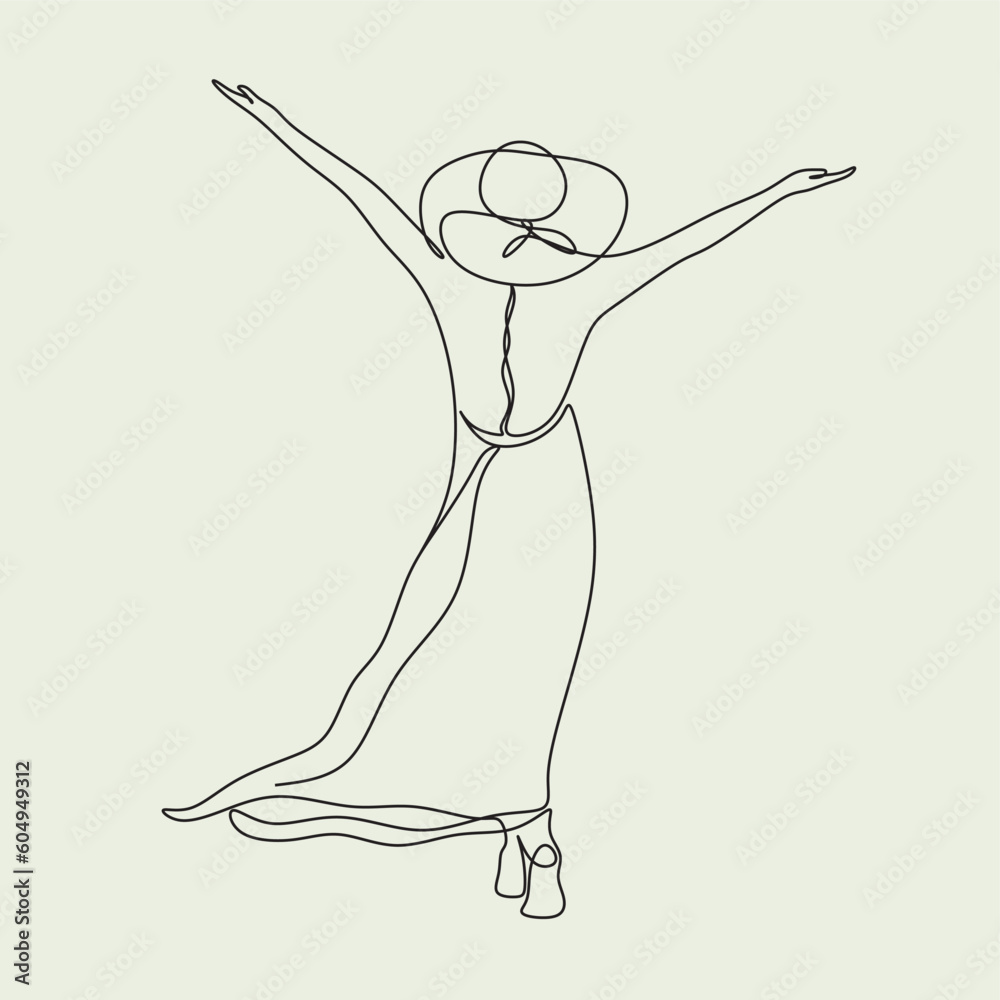 Free woman line art. Continuous line art woman stretching arms is ...