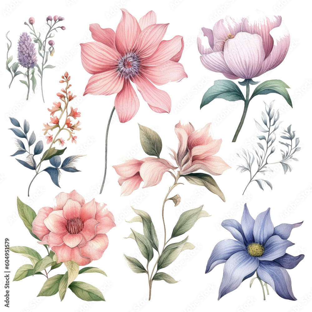 Beautiful Pastel Flower Clipart with Transparent Background AI ...