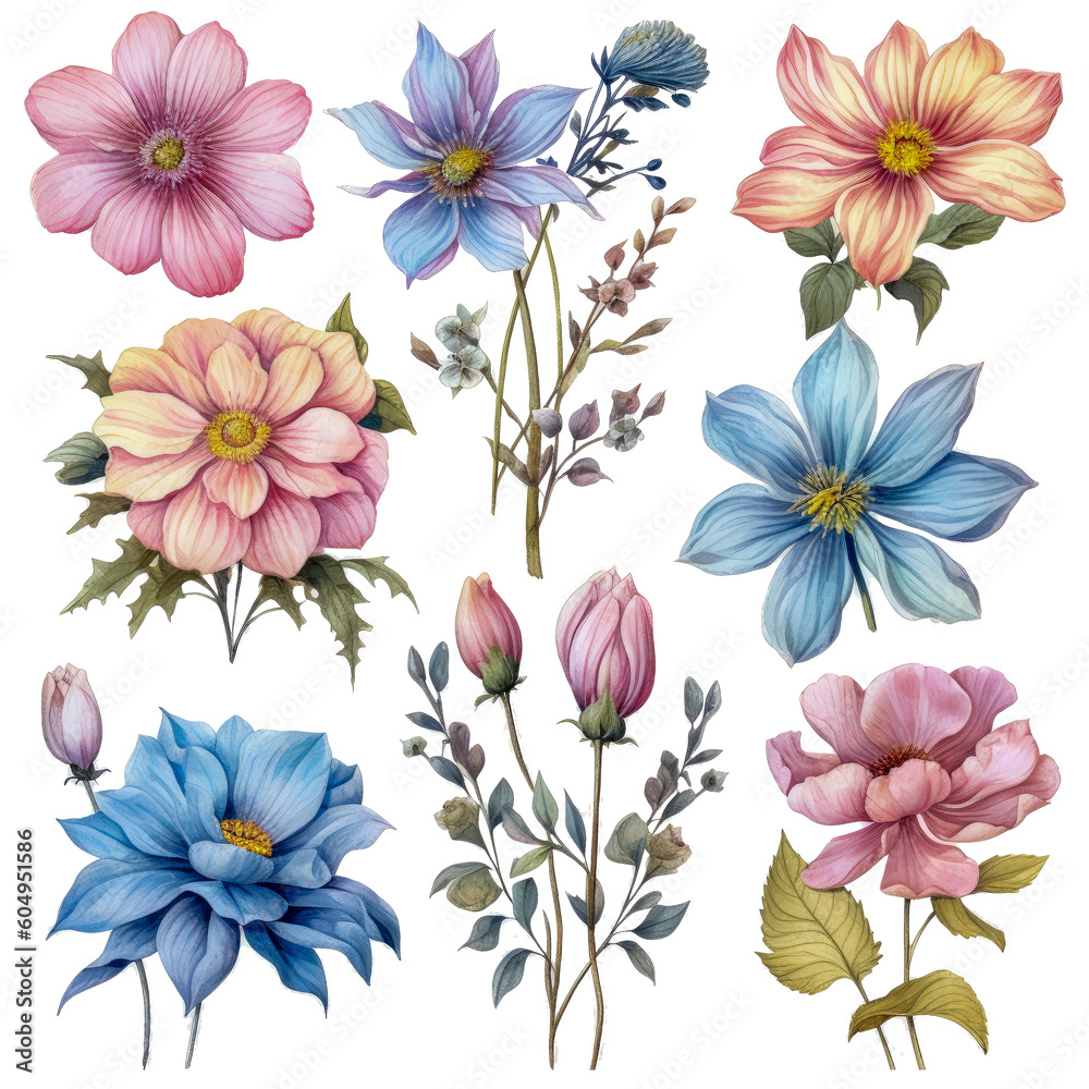 Beautiful Pastel Flower Clipart with Transparent Background AI ...