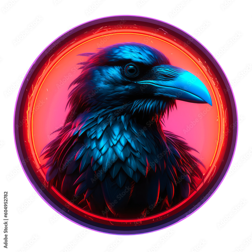 Crow, raven metal and neon game emblem, cyberpunk style game badges on ...