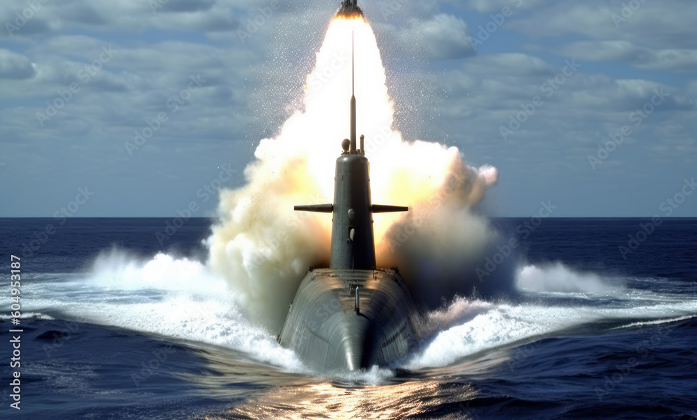 An image of a submarine launching balistic missile , showcasing its ...