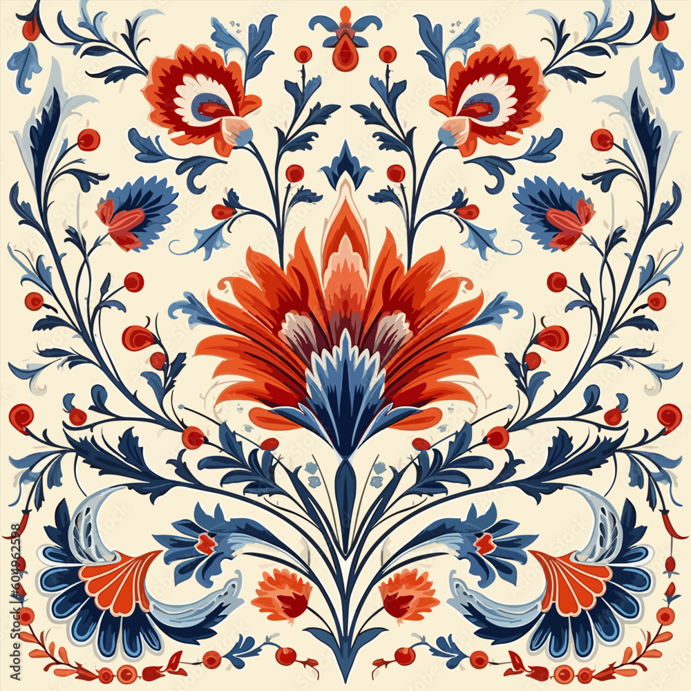 Turkey floral pattern. Abstract art graphic line flower. Ornate elegant ...