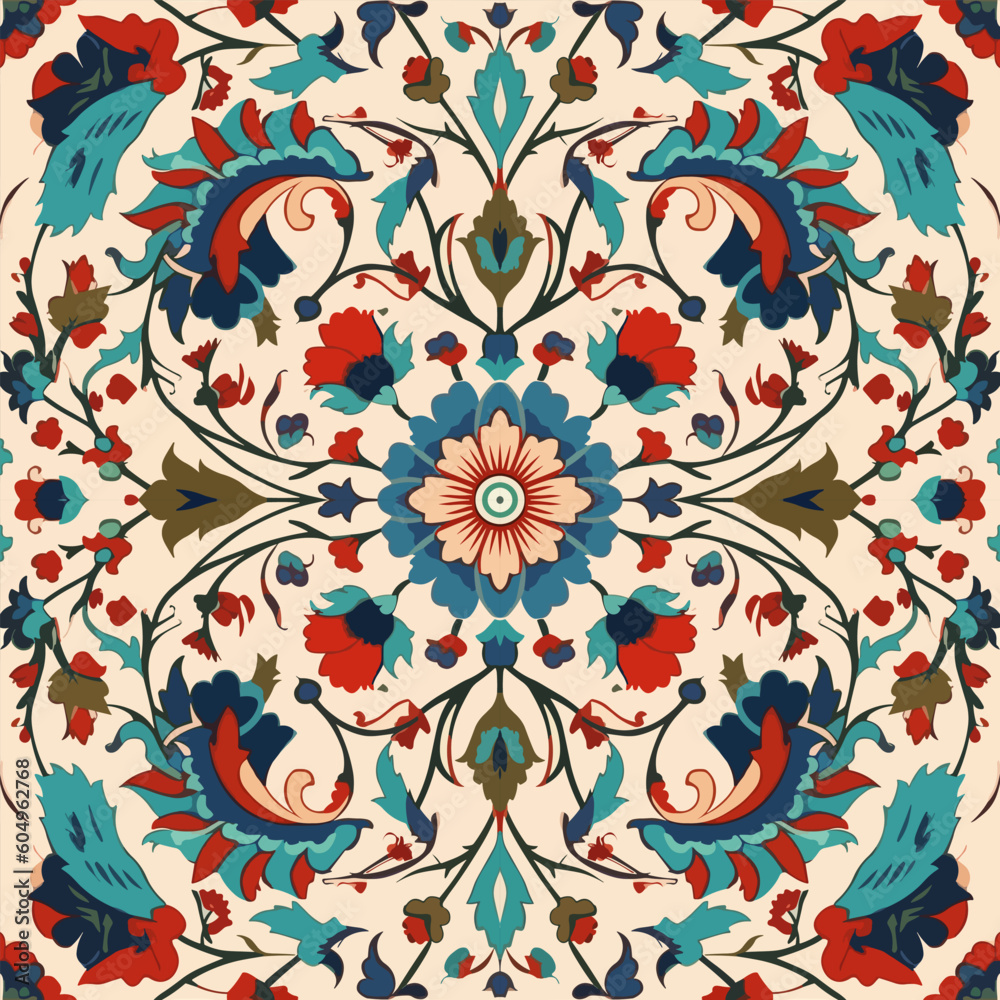 Turkey floral pattern. Abstract art graphic line flower. Ornate elegant ...