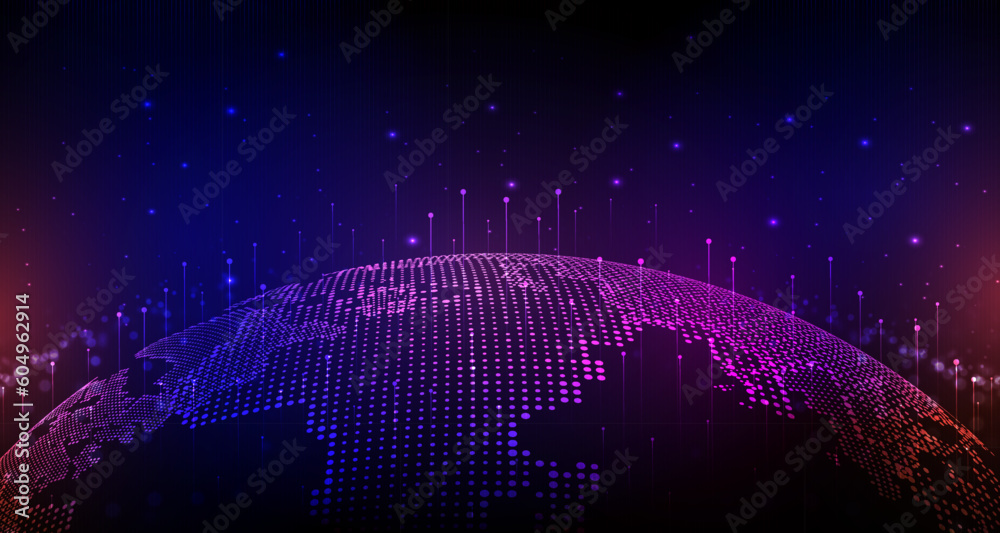 Abstract digital technology futuristic circuit blue pink background ...