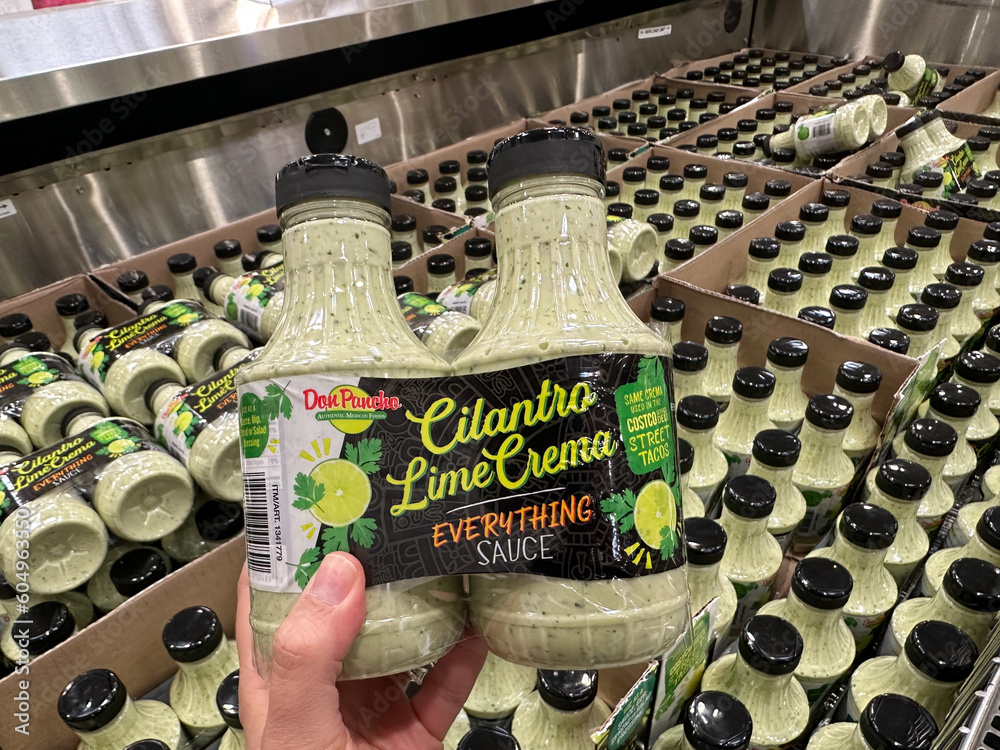Maple Grove, Minnesota - May 1, 2023: Hand holds a Don Pancho Cilantro ...
