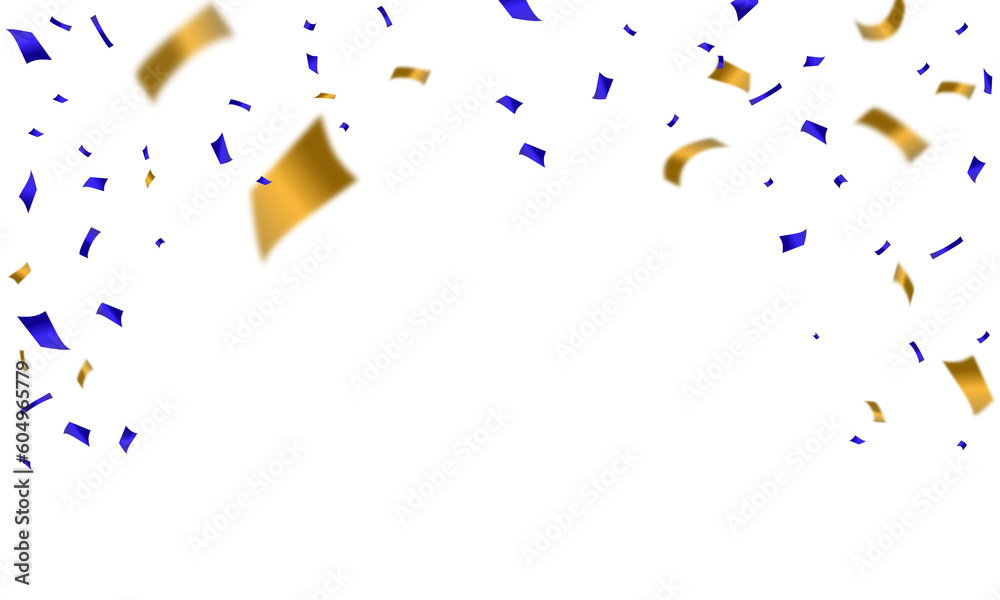 Gold and blue confetti and ribbon background, isolated on transparent ...