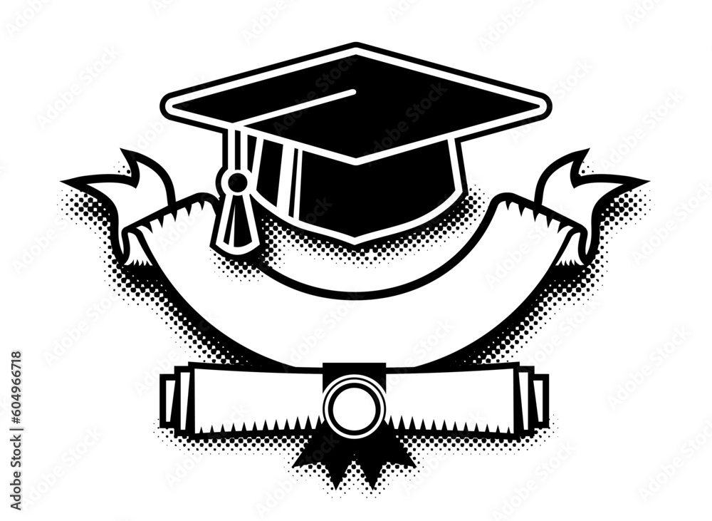 Graduation cap and diploma scroll with avarde ribbon for you text ...