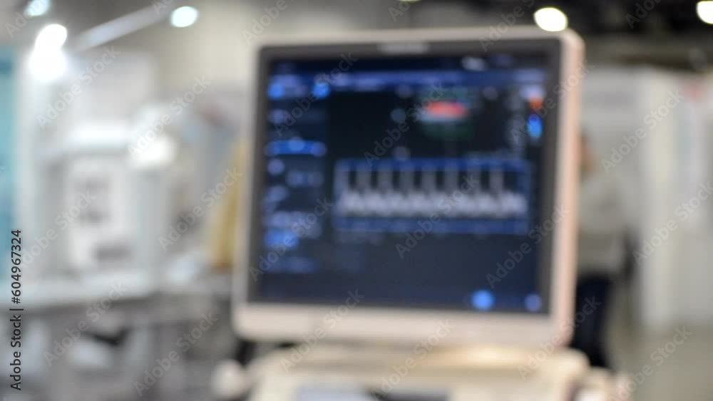 Stockvideon Blurred background. Utrasound image on monitor. Ultrasound ...