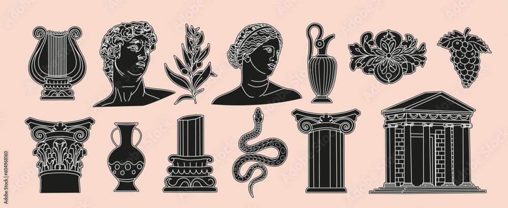 ntique statues, bust, pillar, amphora, column, grape, statues, olive ...