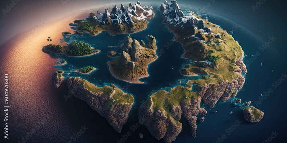 Cartoon continent with natural geography map. Concept of island with ...